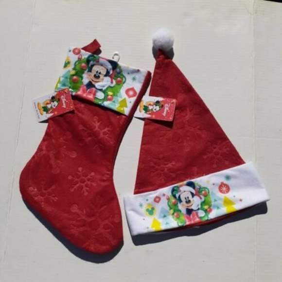 Disney | Holiday | Mickey Mouse Santa Hat And Stocking 2 Piece Set Soft ...